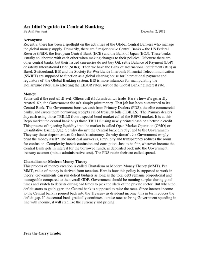 An Idiots Guide To Central Banking | PDF | Central Banks | Quantitative Easing