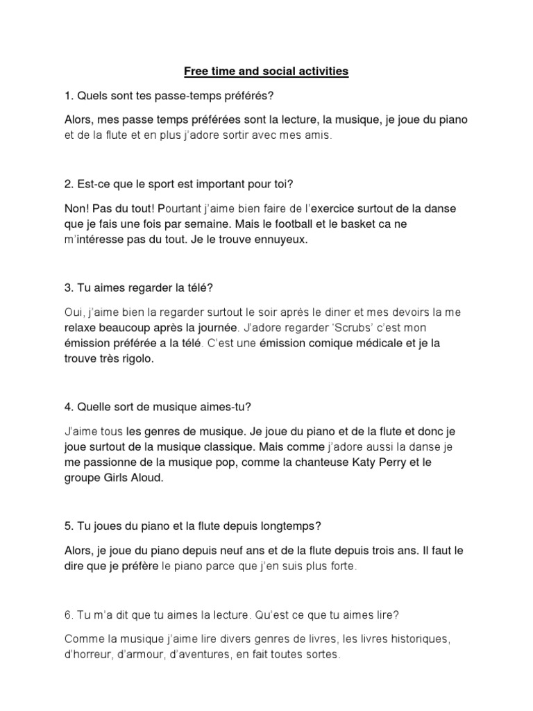 French Presentation On Free Time and Social Activities | PDF