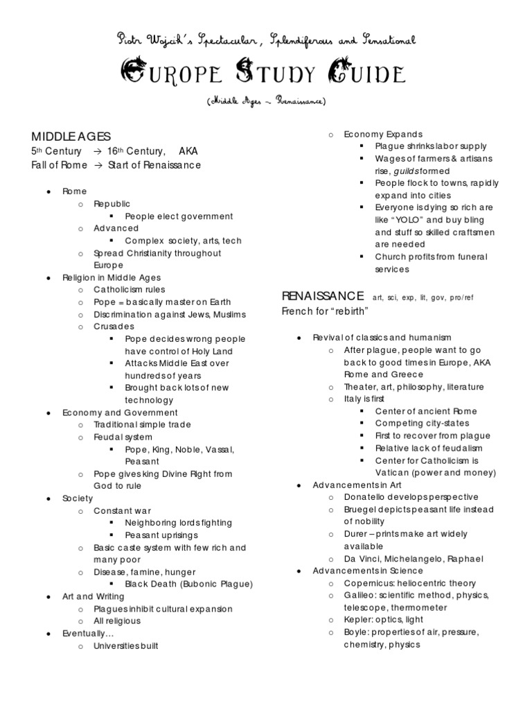 Europe Study Guide 12/16 | PDF | Eucharist | Renaissance