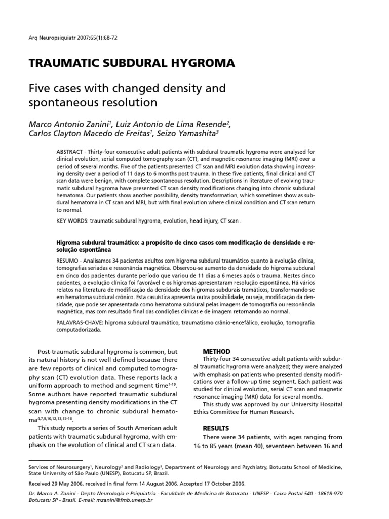 Traumatic Subdural Hygroma | PDF