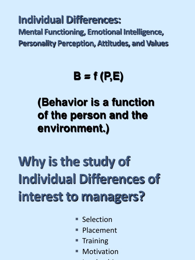 Individual Differences | Attitude (Psychology) | Personality Psychology