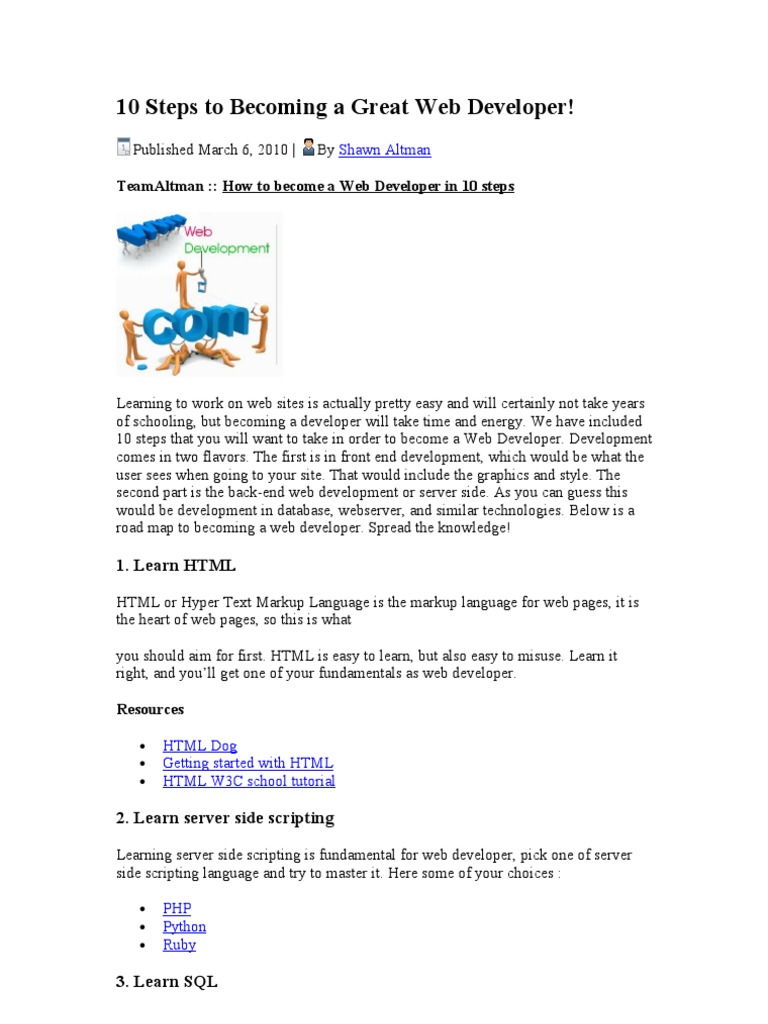 10 Steps to Becoming a Great Web Developer | PDF | Web Server ...