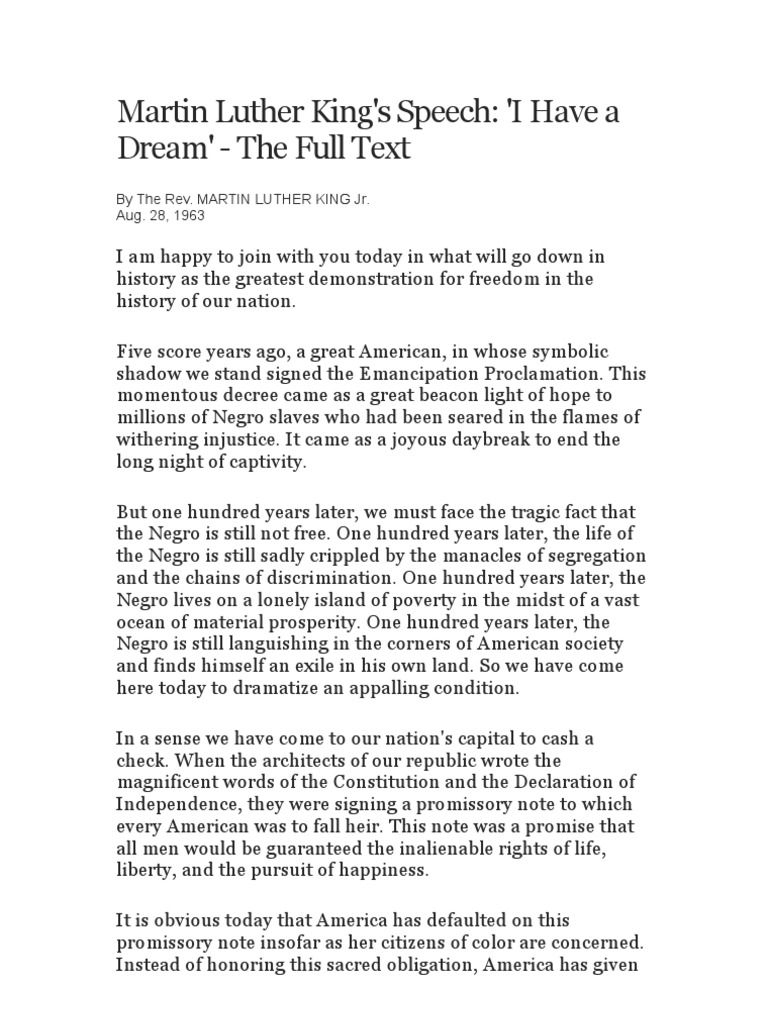 I Have A Dream Speech Full Text I Have A Dream Speech Analysis