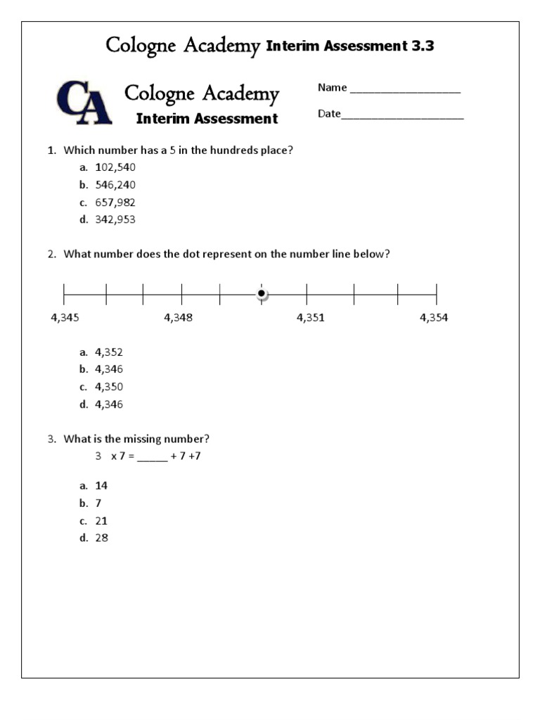 Sample Interim Assessment | PDF | Numbers | Arithmetic
