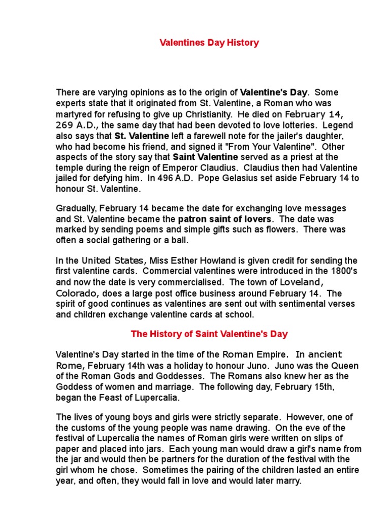 Valentines Day History | PDF | Valentine's Day