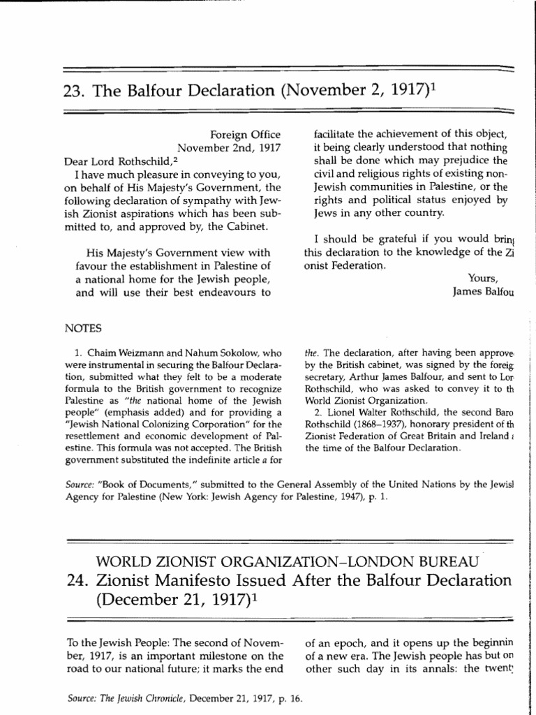 The Balfour Declaration (November 2, 1917) 1: World Zionist ...