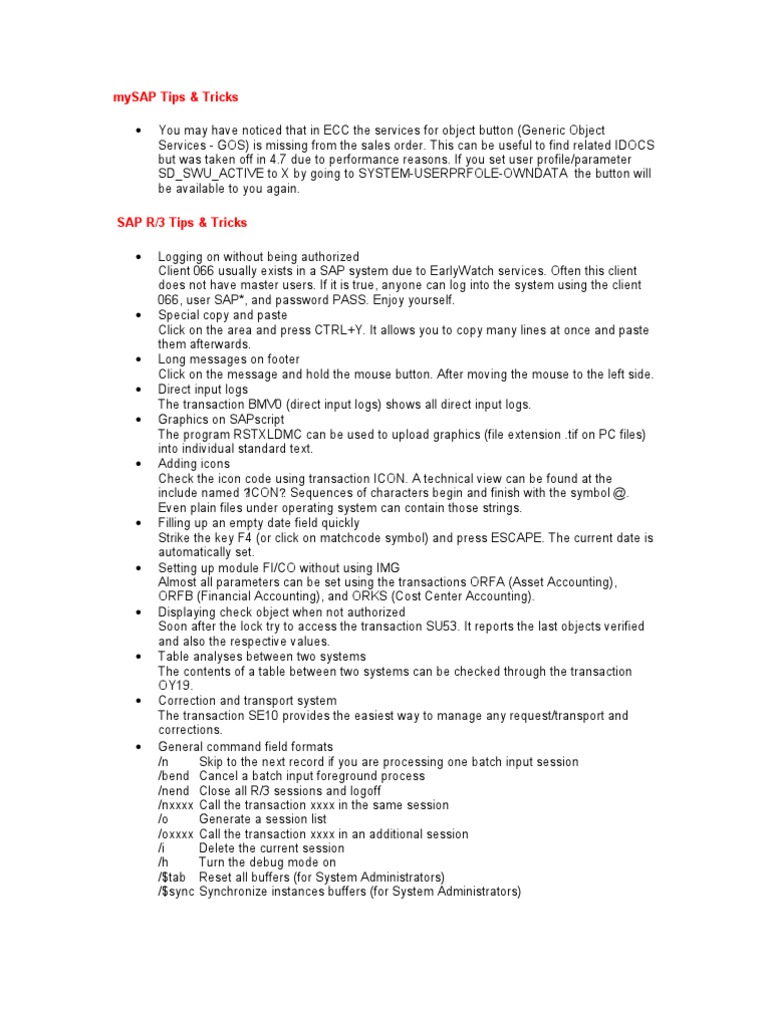 mySAP Tips for Enhanced Efficiency | PDF | Technology & Engineering