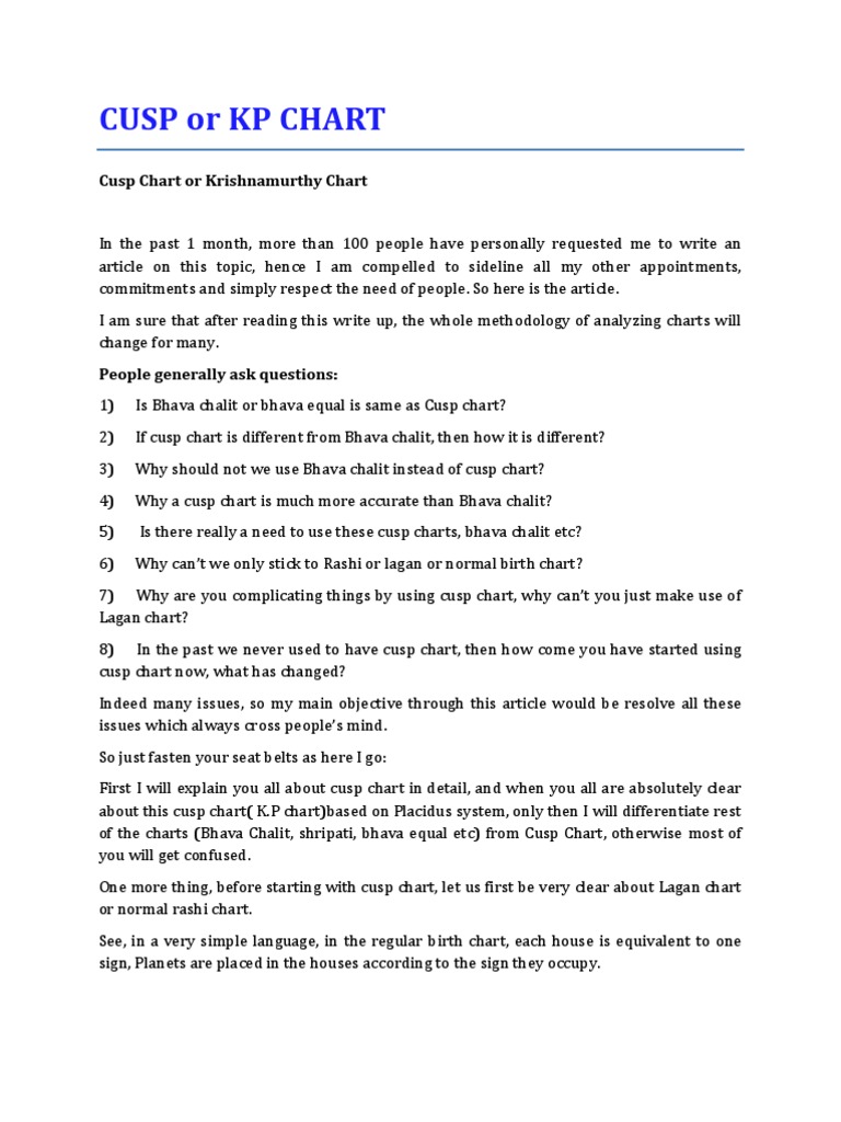 CUSP or KP CHART Explained | PDF | Planets In Astrology | Occult
