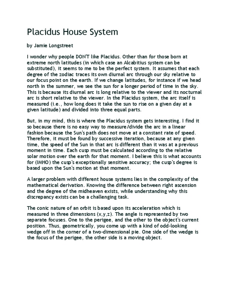 Placidus House System | Science | Philosophical Science