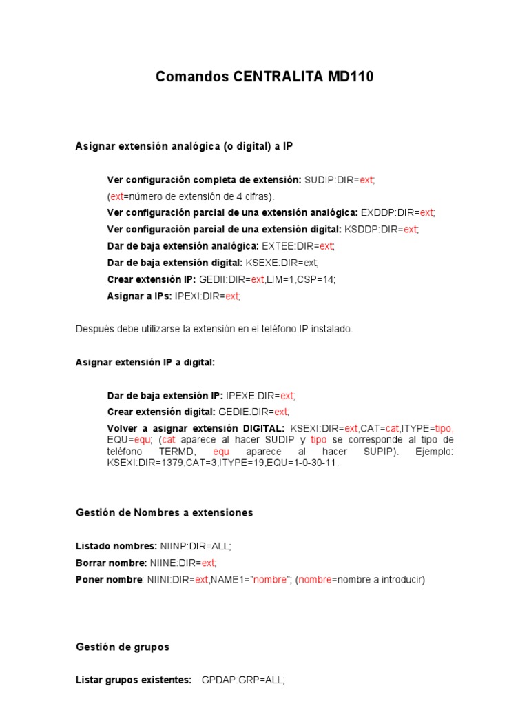 Resumen Comandos Centralita Md110 | PDF