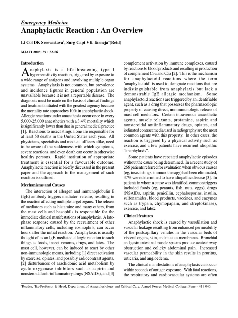 Anaphylactic Reaction: An Overview: Emergency Medicine | PDF | Allergy ...