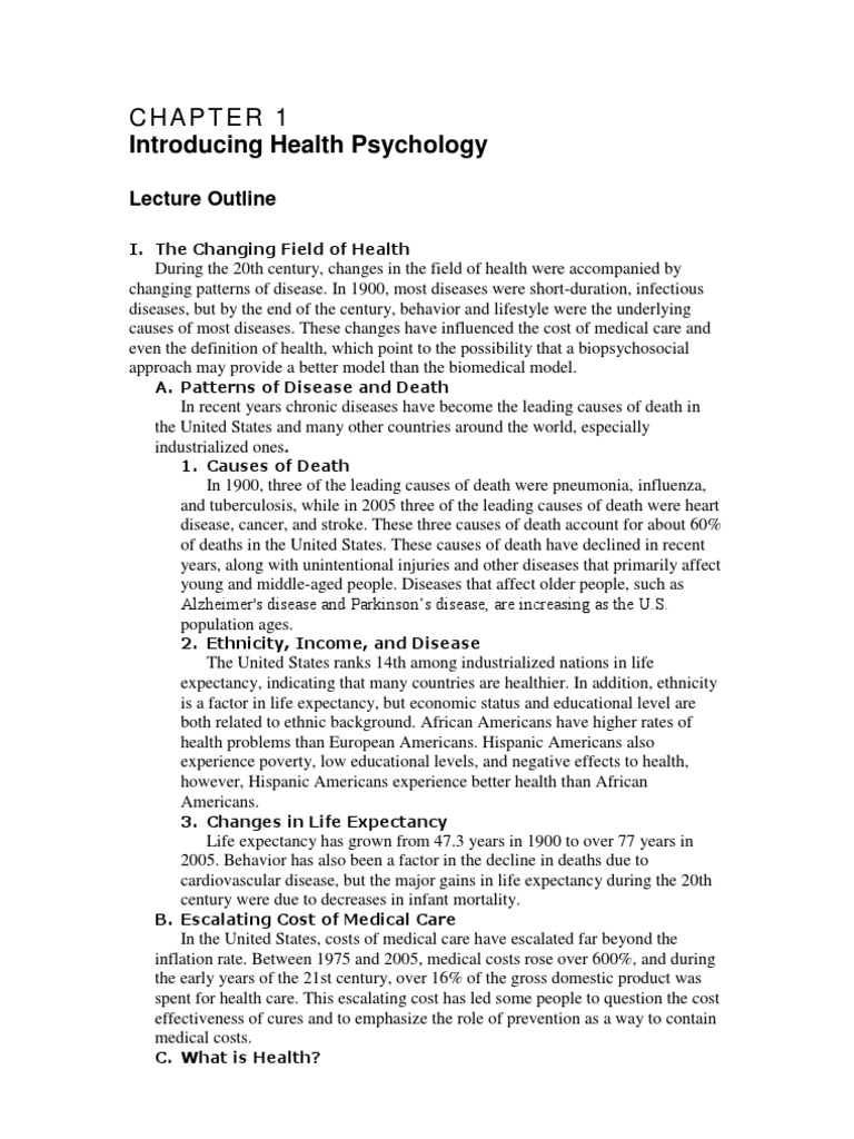 Introducing Health Psychology: Lecture Outline | PDF | Health Psychology | Psychosomatic Medicine