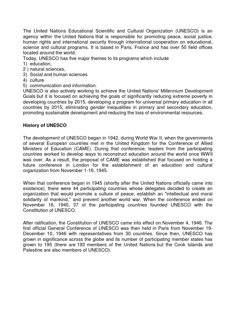 History of UNESCO | PDF | Unesco | United Nations