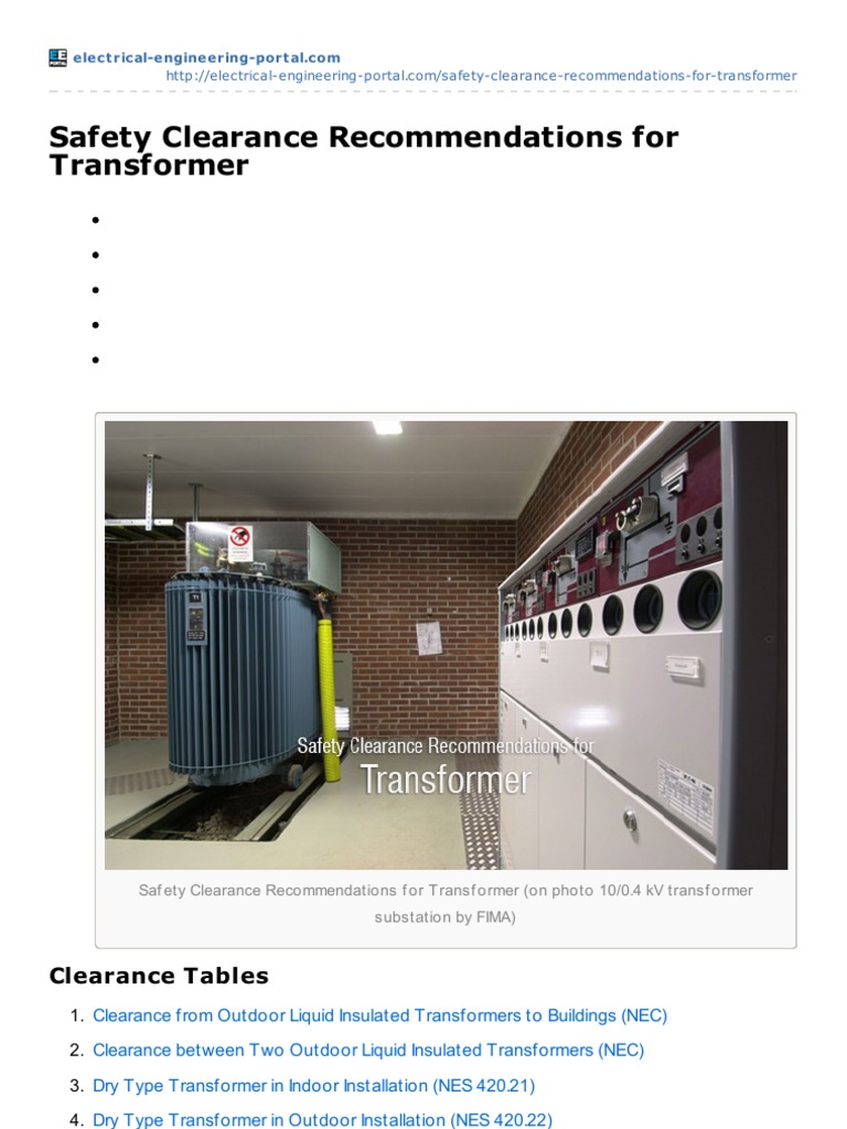 Transformer Safety Clearance Guide | PDF | Transformer | Insulator ...