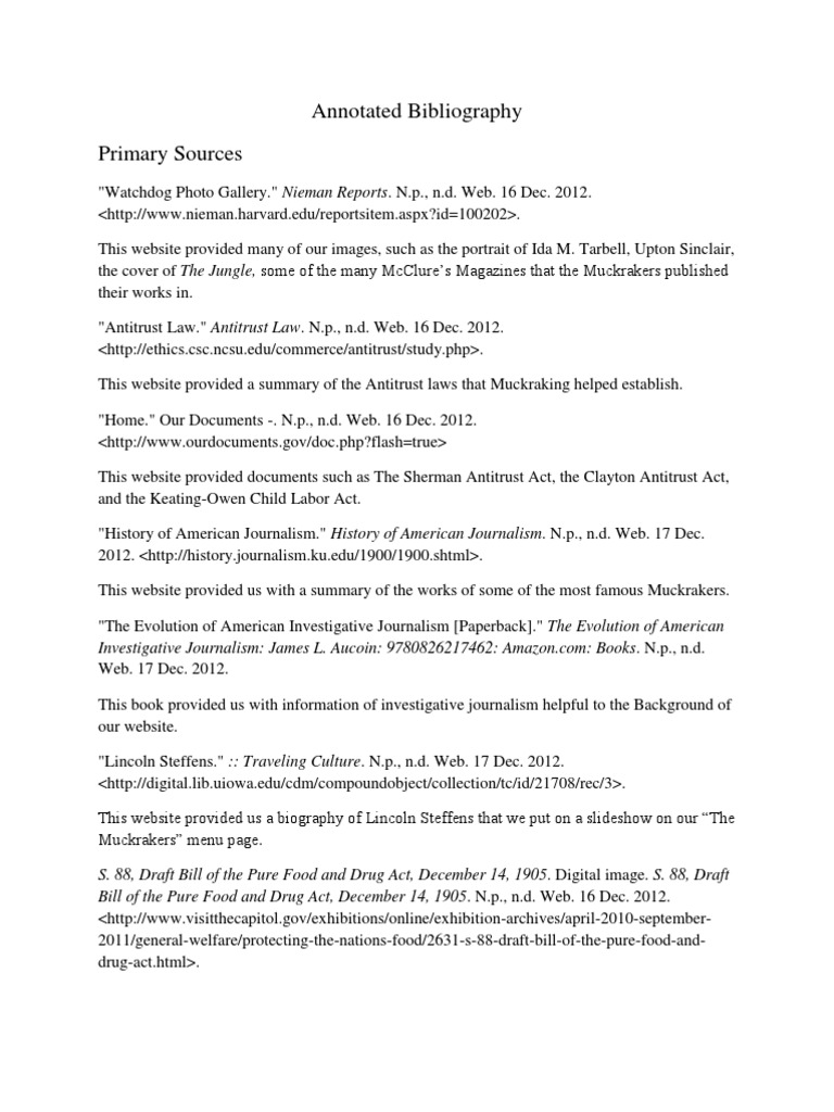 Annotated Bibliography Primary Sources | PDF | Muckraker | Journalism
