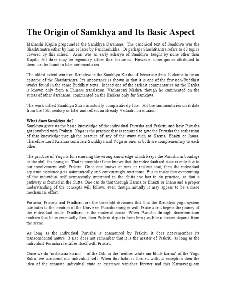 Origin of Samkhya System of Indian Thought | PDF | Hindu Philosophical ...