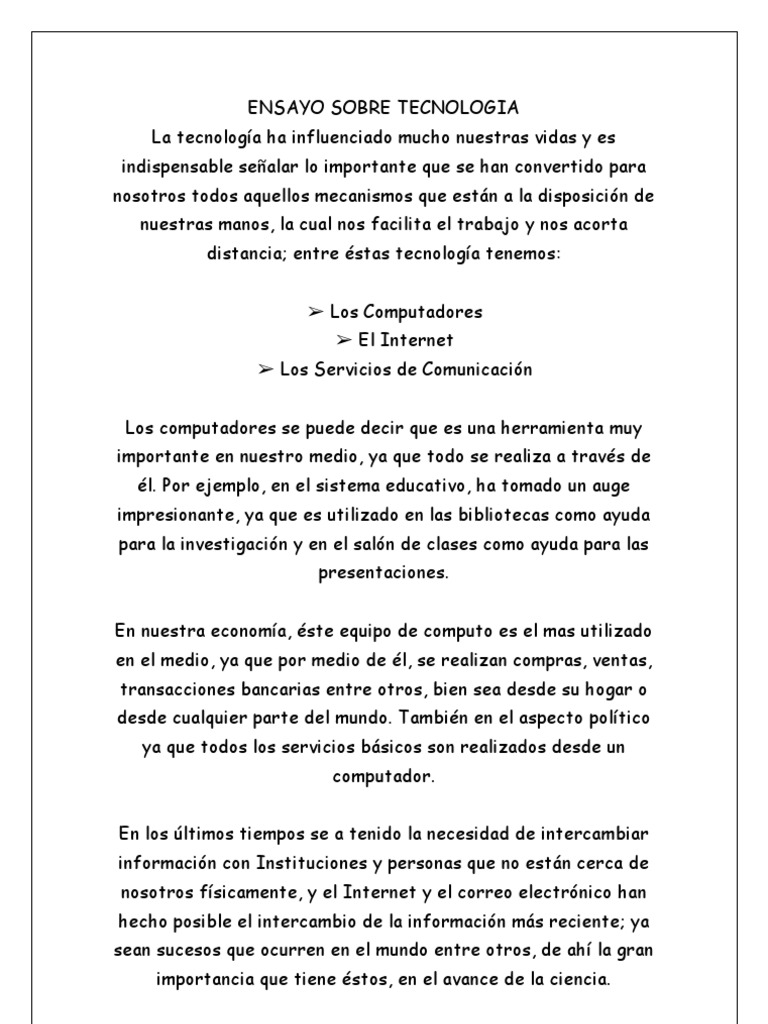 Ensayo Sobre Tecnologia | PDF | Ciencias sociales | Arte