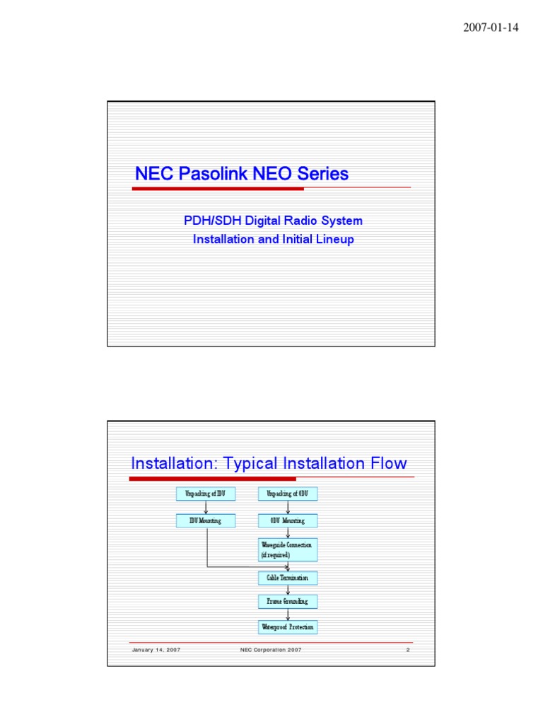 NEC Pasolink NEO Series: Installation: Typical Installation Flow ...