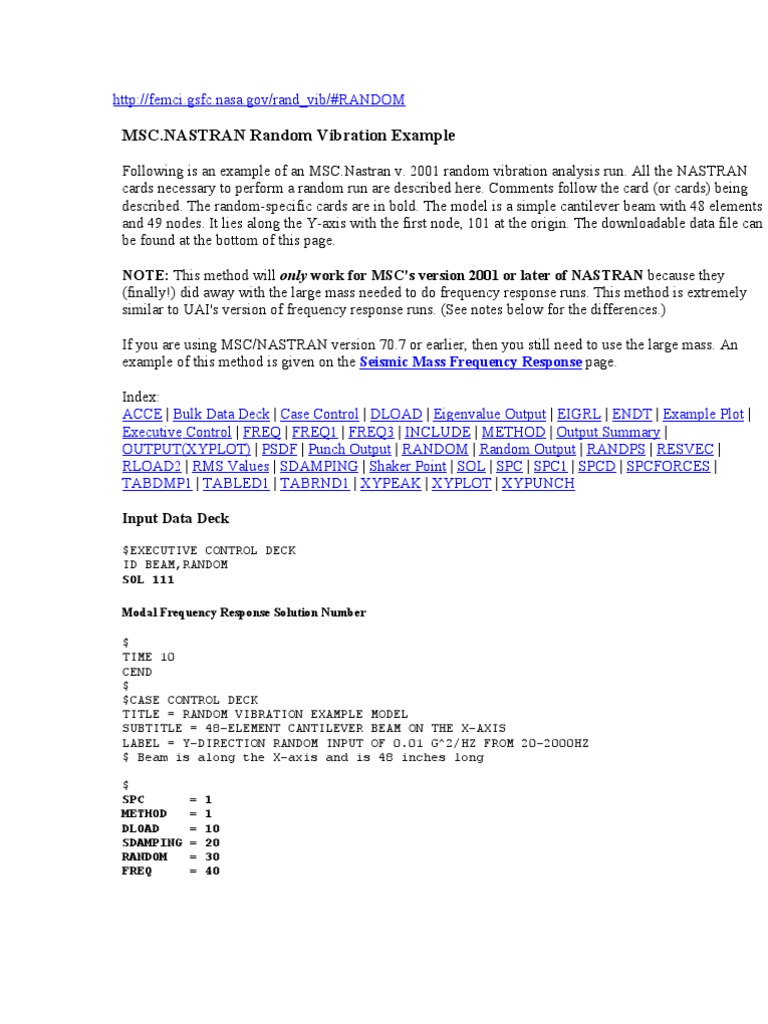MSC - NASTRAN Random Vibration Example: Seismic Mass Frequency Response ...