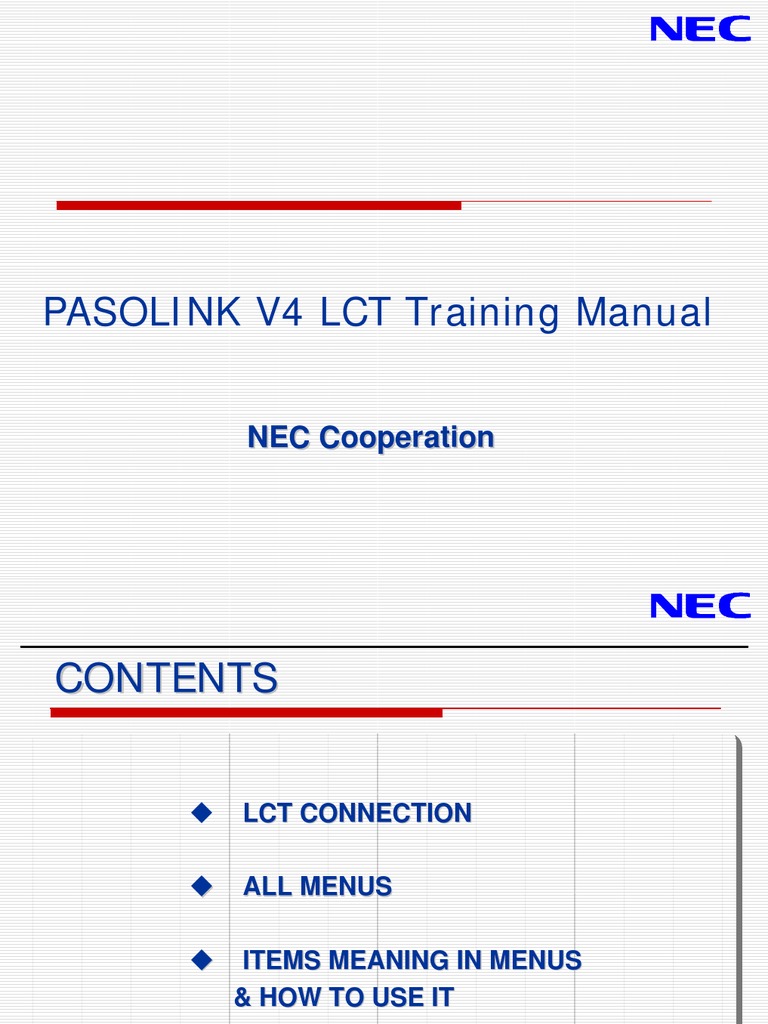 PASOLINK V4 LCT Training Manual: NEC Cooperation | PDF | Computer ...
