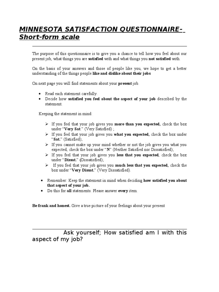 Minnesota Satisfaction Questionnaire-Short-form Scale: Ask Yourself How ...