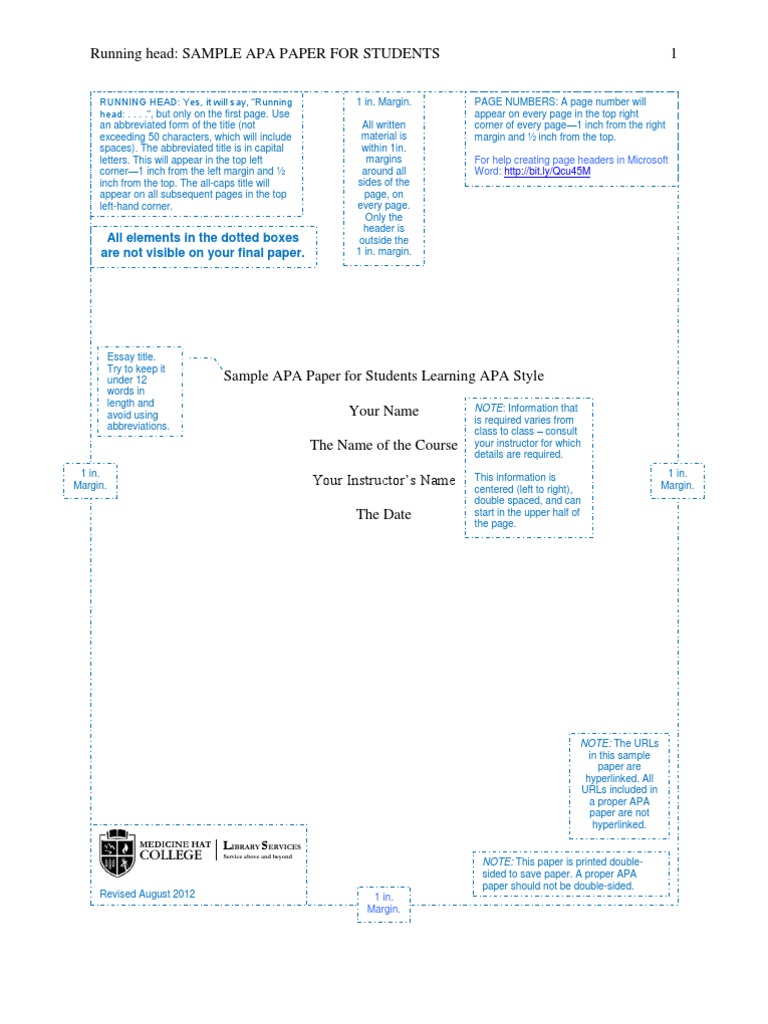 Running Head: Sample Apa Paper For Students 1: All Elements in The ...