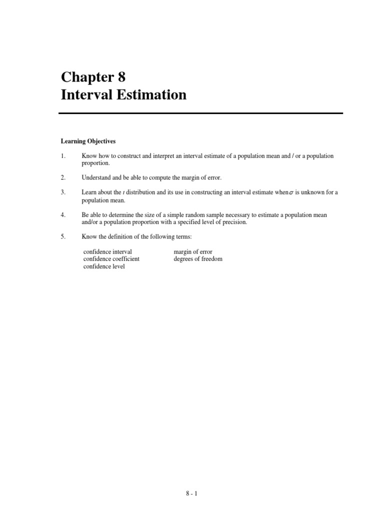 Interval Estimation: Learning Objectives | PDF | Confidence Interval | Mathematical And ...