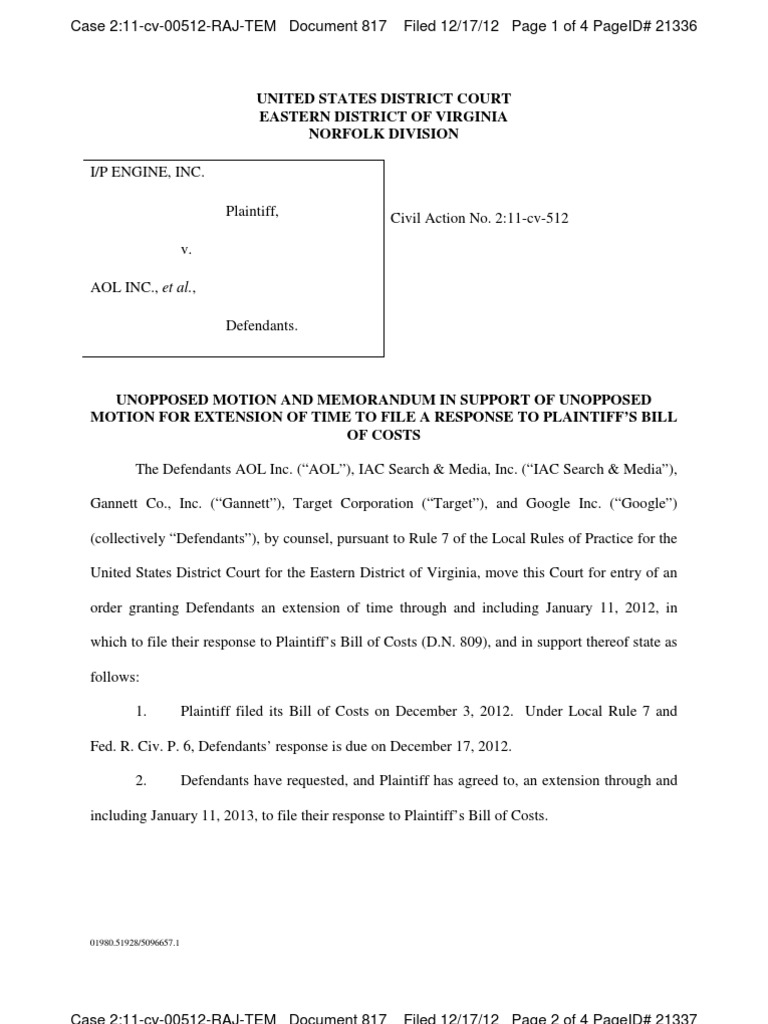 MOTION for Extension of Time to File Response/Reply as to 809 | Lawsuit ...