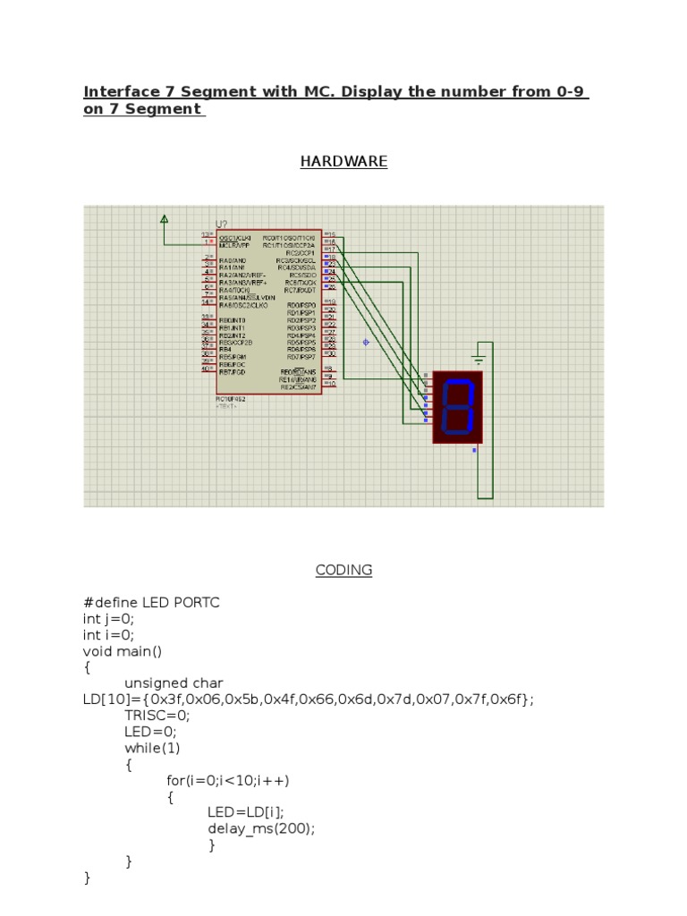 Interface 7 Segment With MC. Display The Number From 0-9 On 7 Segment | PDF