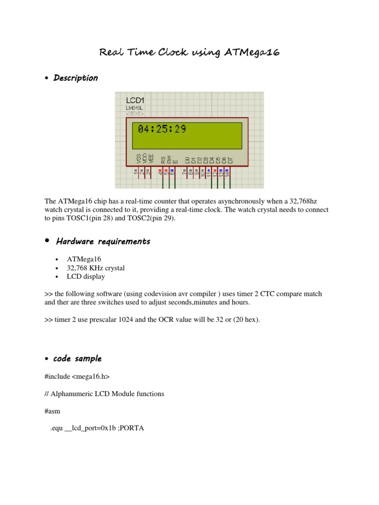Real-Time Clock with ATMega16 | PDF | Technology & Engineering