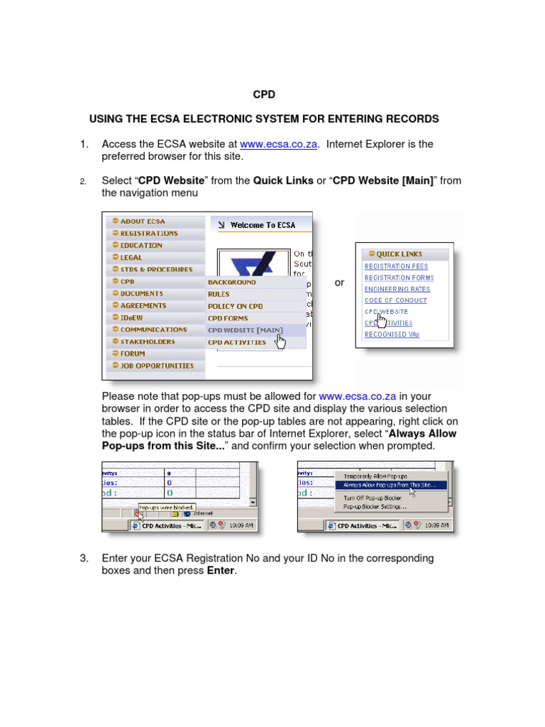 CPD Using The Ecsa Electronic System For Entering Records: WWW - Ecsa ...