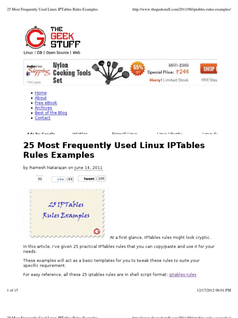 25 Most Frequently Used Linux IPTables Rules Examples | PDF | Port (Computer Networking ...