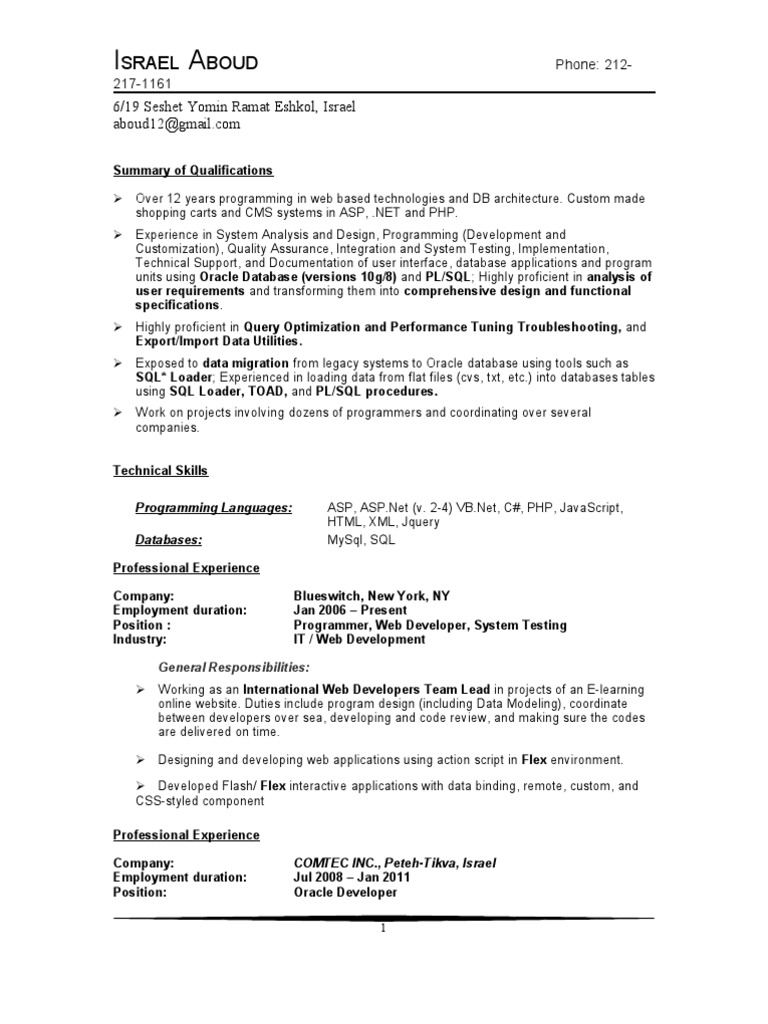 Resume | PDF | Oracle Database | Pl/Sql