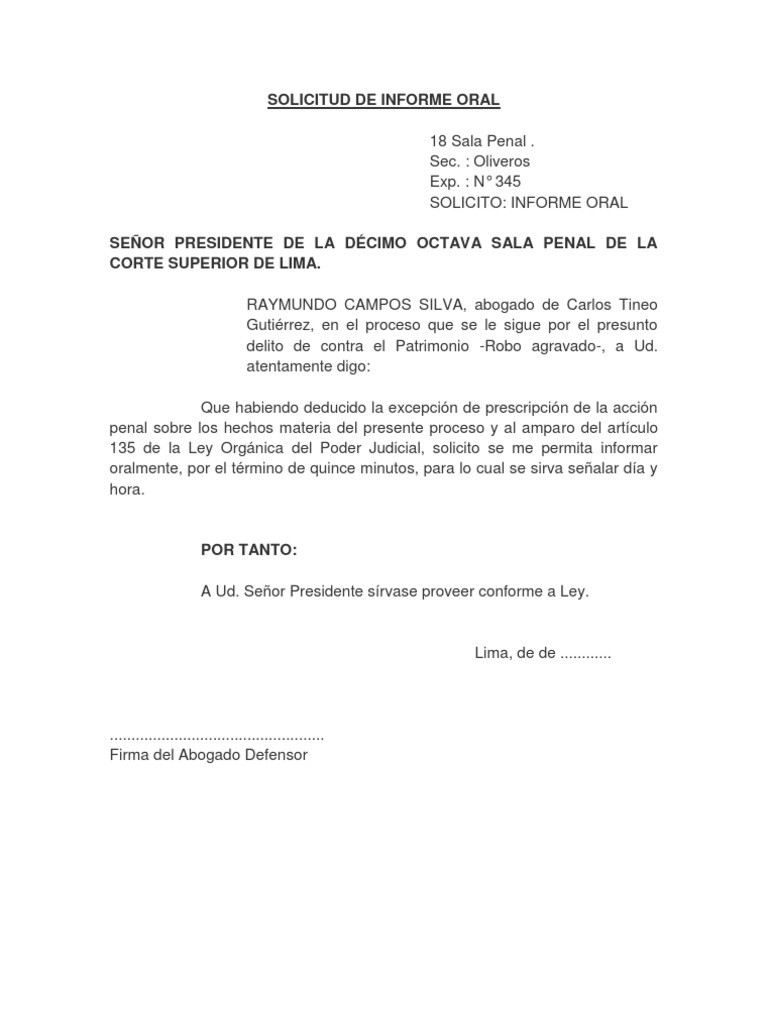 Solicitud de Informe Oral | PDF