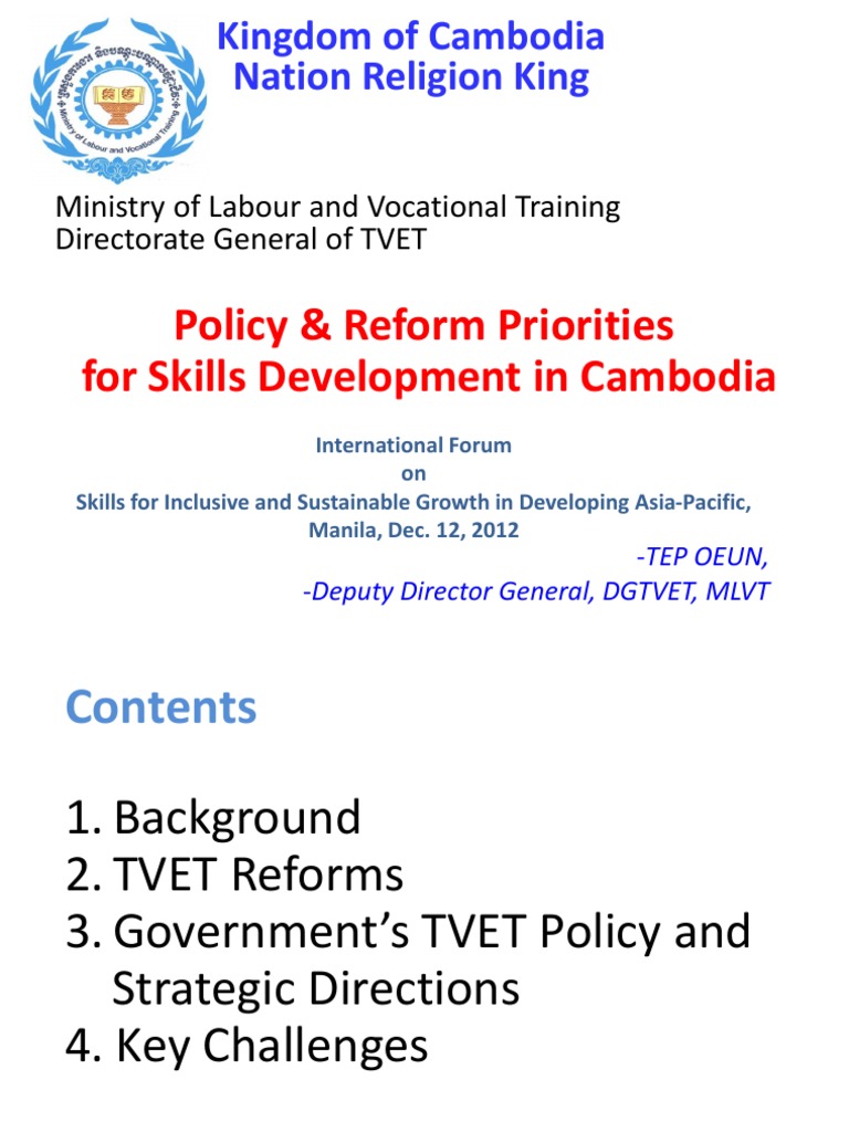 Oeun Tep - Policy and Reform For Skills Development in Cambodia | PDF ...