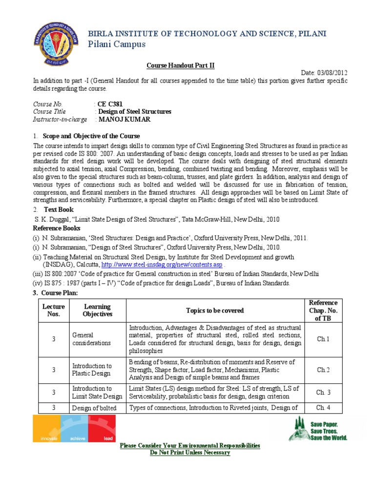 Design of Steel Structures Handout 2012-2013 | PDF | Beam (Structure ...