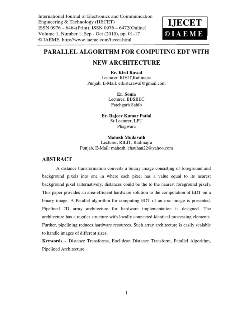 Parallel Algorithm For Computing Edt With New Architecture | PDF ...