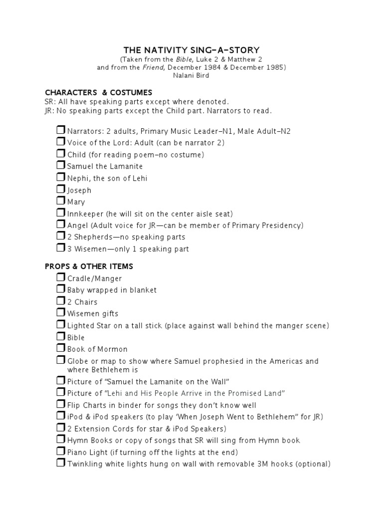 Nativity Sing-a-Story Script | PDF | Religious Belief And Doctrine | Bible