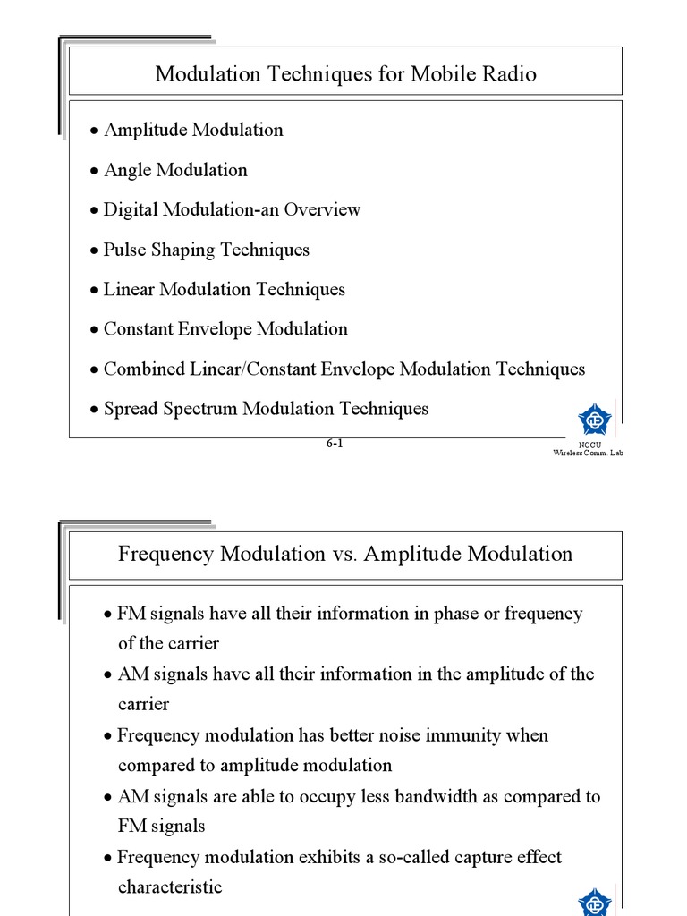 Chapter6 Modulation Techniques For Mobile Radio Imp PDF | PDF | Frequency Modulation | Modulation