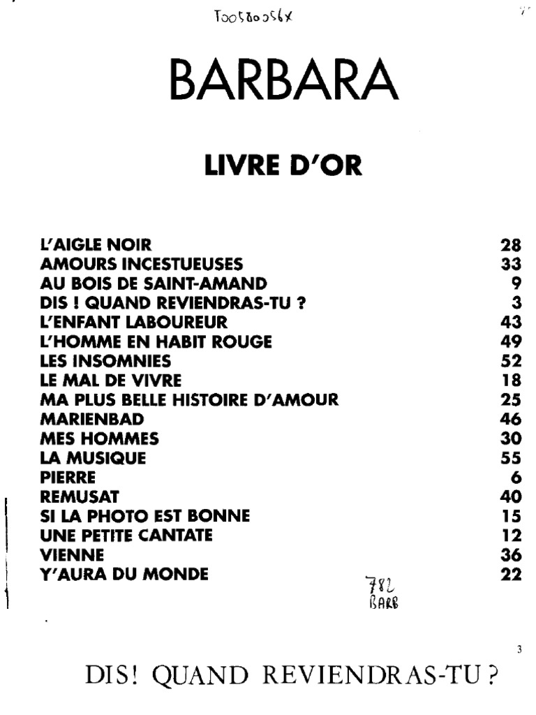 Barbara partitions de chansons