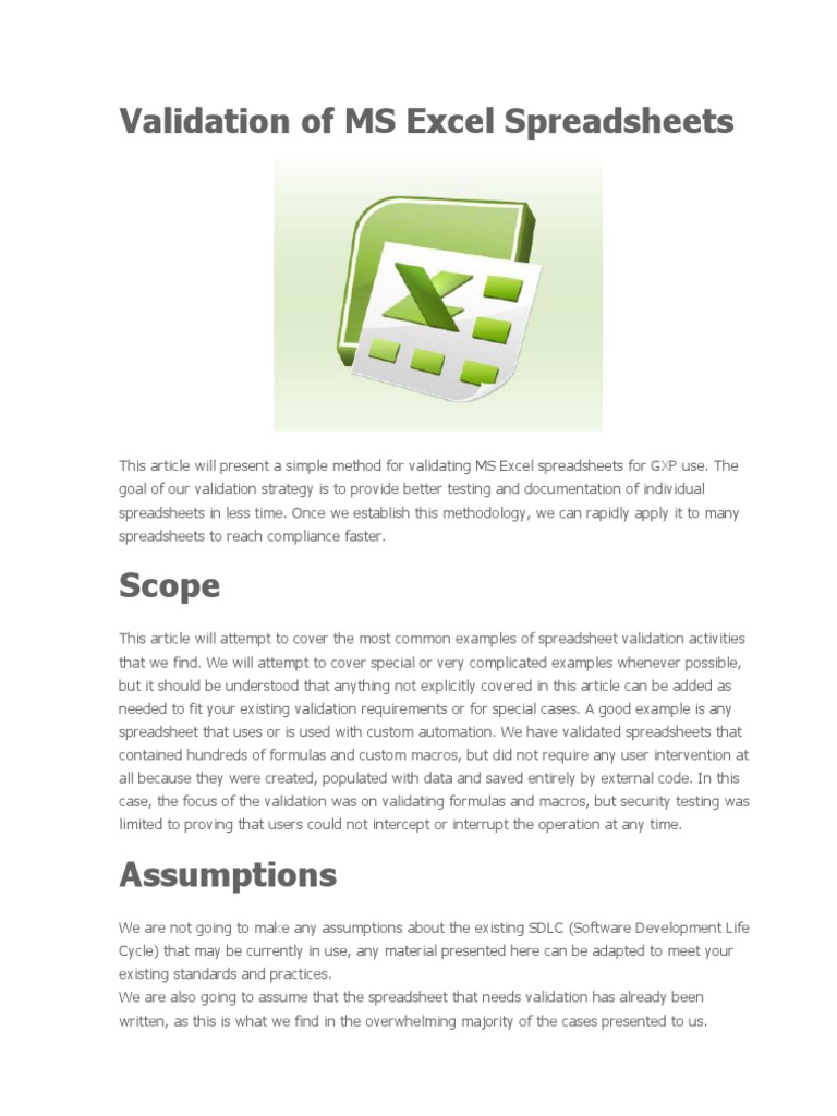 Validation of MS Excel Spreadsheets | PDF | Spreadsheet | Software Development Process