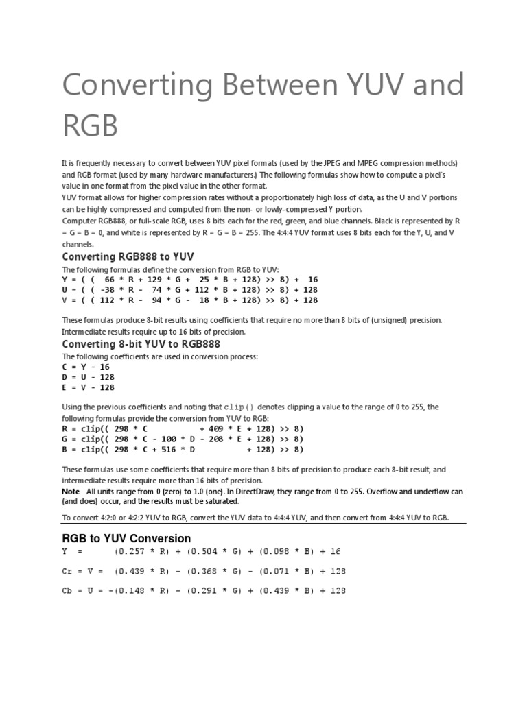 Converting Between YUV and RGB | Digital Signal Processing | Computers