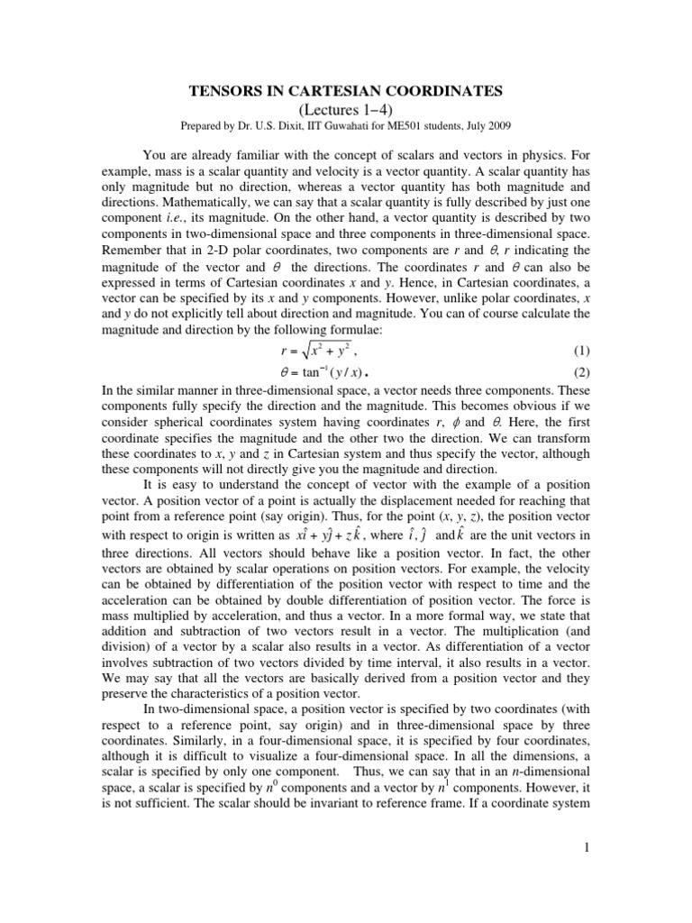 Tensors in Cartesian Coordinates | PDF | Tensor | Euclidean Vector