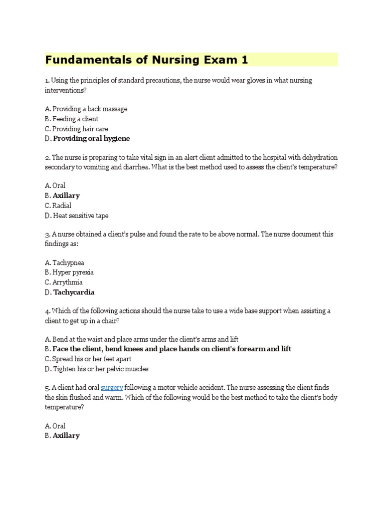 Fundamentals Of Nursing Exam 1 Pdf Dementia Heart