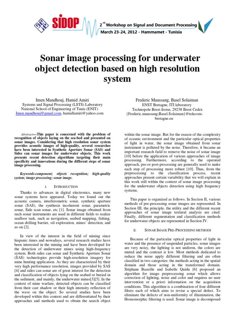 Sonar Image Processing For Underwater Object Detection Based On High