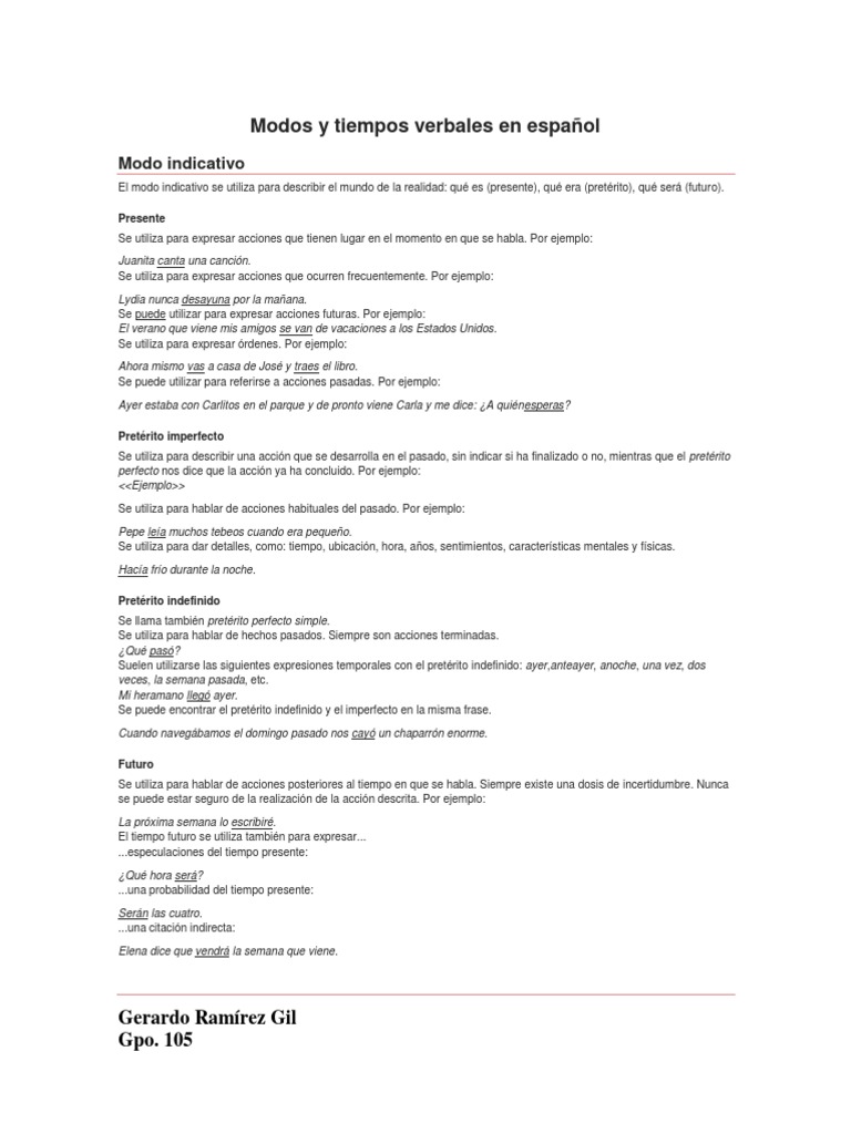 Modos Del Verbo en Español | PDF | Verbo | Gramática