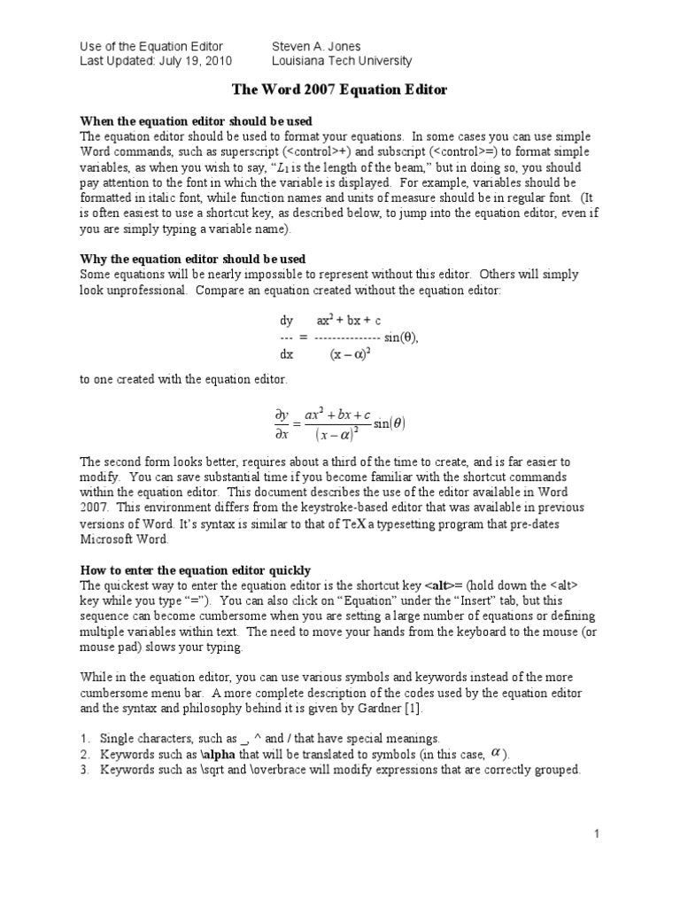 Equation Editor Shortcut Commands | PDF | Fraction (Mathematics) | Bracket