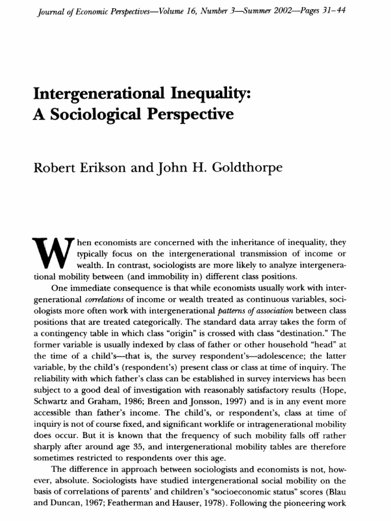 Erikson, Robert and John Goldthorpe (2002) "Intergenerational ...