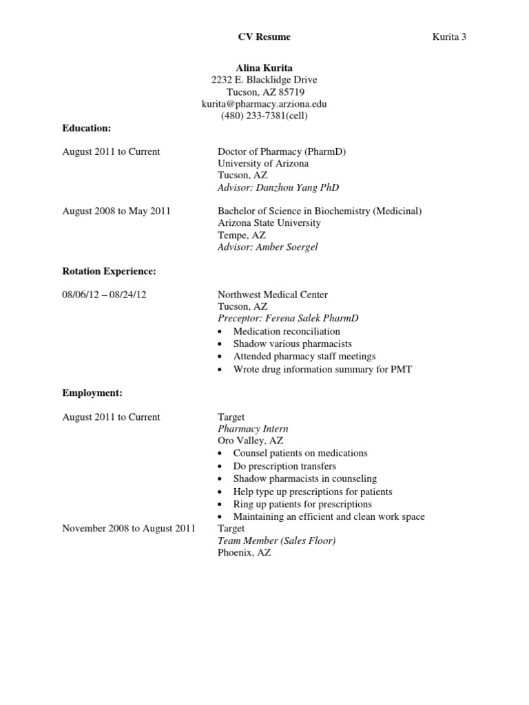 Curriculum Vitae | PDF | Pharmacy | Pharmacist