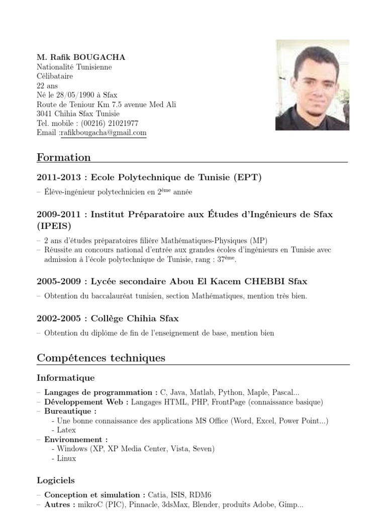 CV de Rafik Bougacha - Ingénieur Polytechnicien | PDF